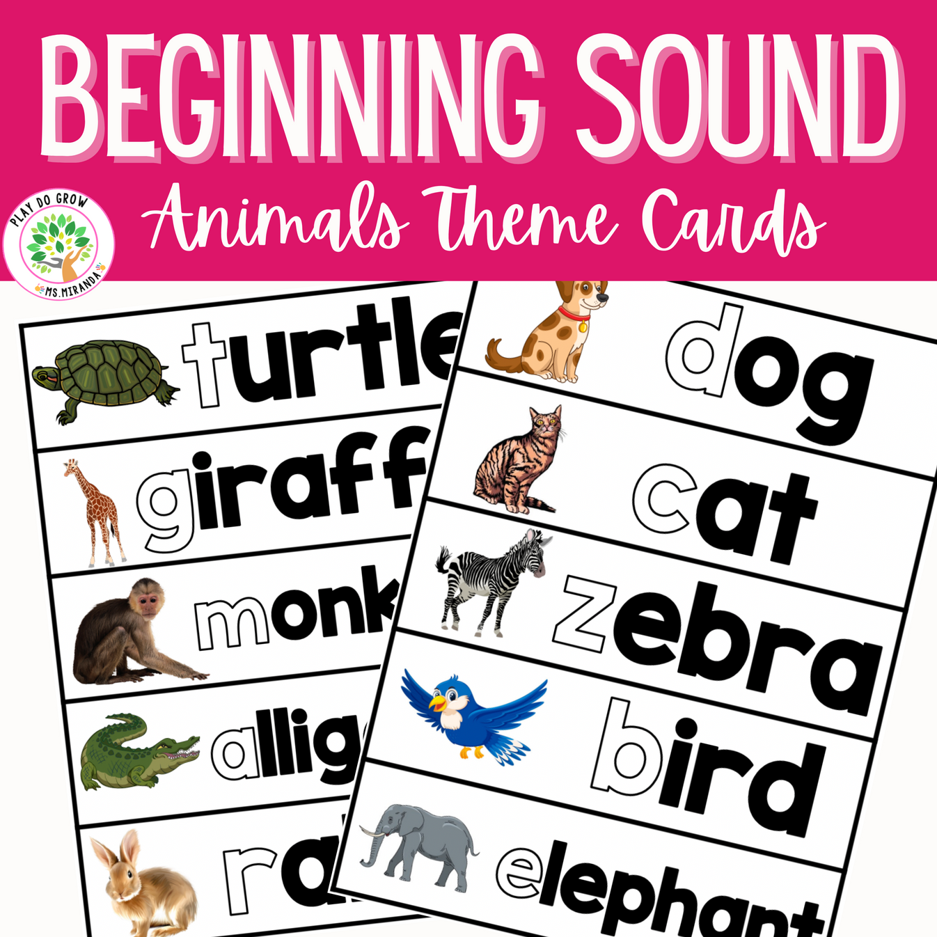 Beginning Sounds Alphabet Cards | Animals Theme – Play Do Grow