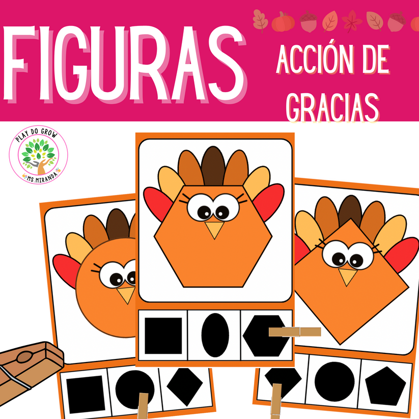 Figuras 2D Tarjetas para identificar | Acción de gracias – Play Do Grow