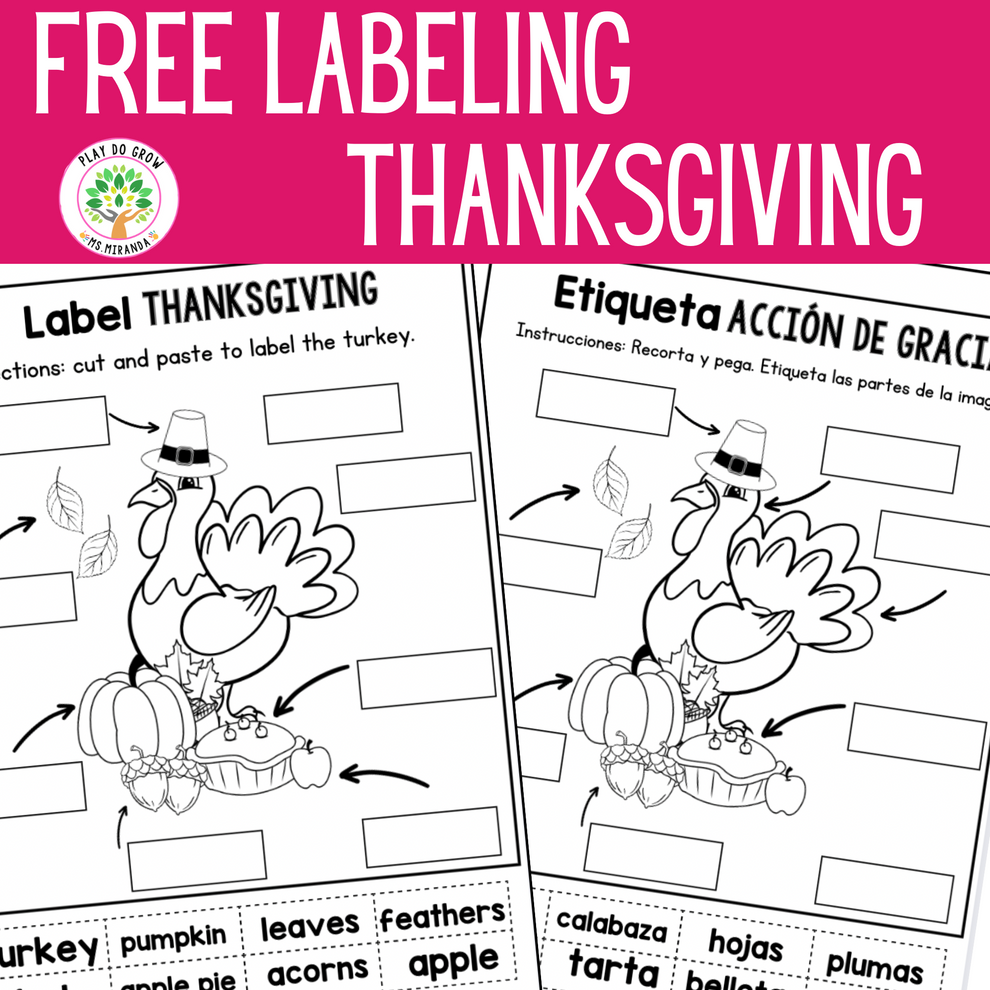 Thanksgiving Labeling | Etiquetas de escritura. Acción de gracias. Spa ...