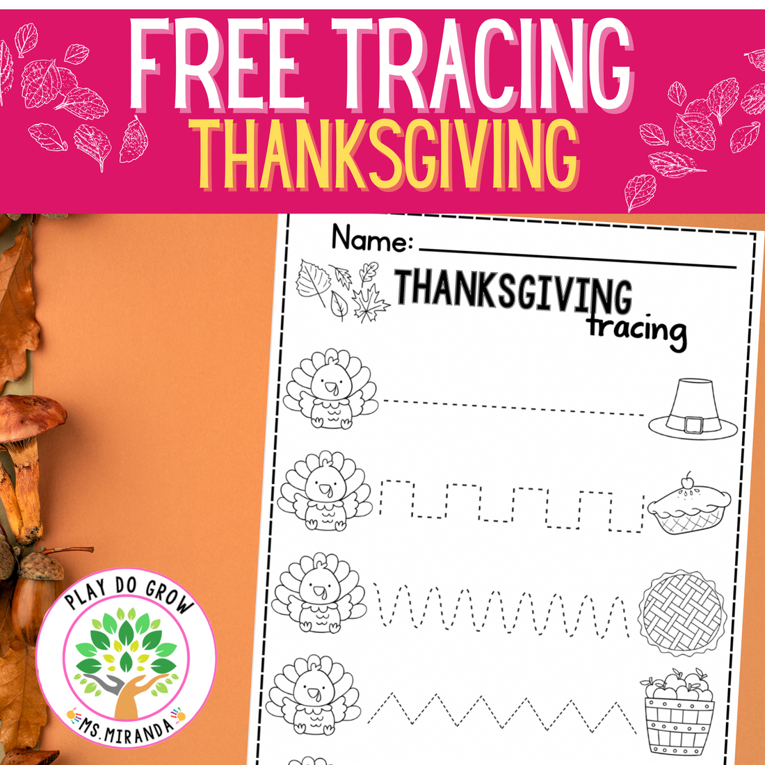 Thanksgiving Tracing FREE English Version | Fine Motor No-prep Activit ...