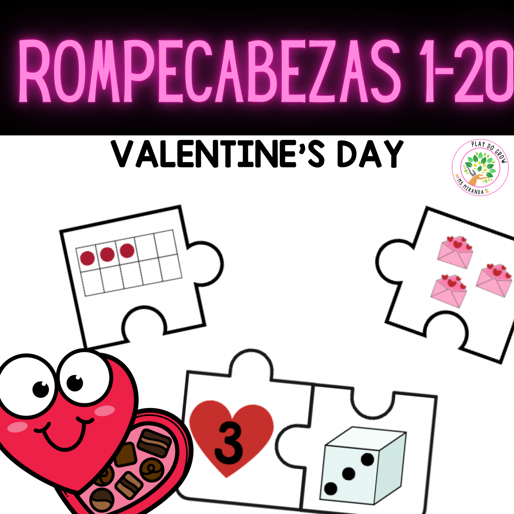 San Valentín Rompecabezas Números 1-20 | Matemáticas para preescolar ...