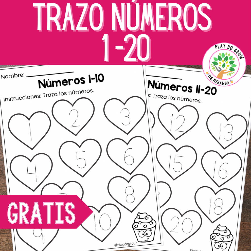 GRATIS Trazo de Números. San Valentín. 1-20 – Play Do Grow